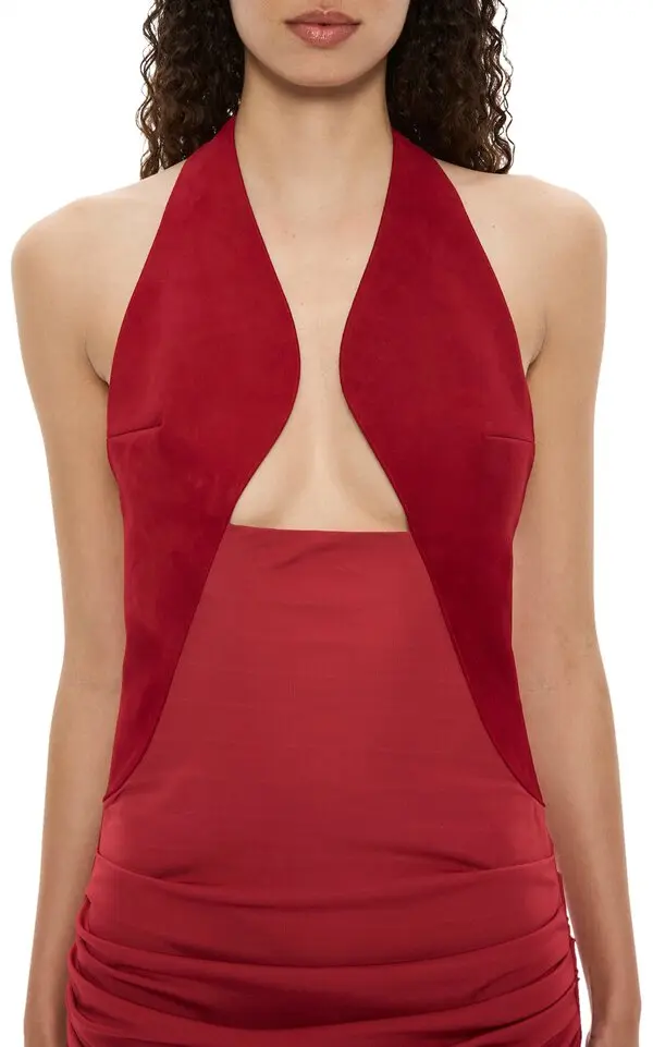 Christopher Esber Tailored Slope Suede Halter Maxi Dress