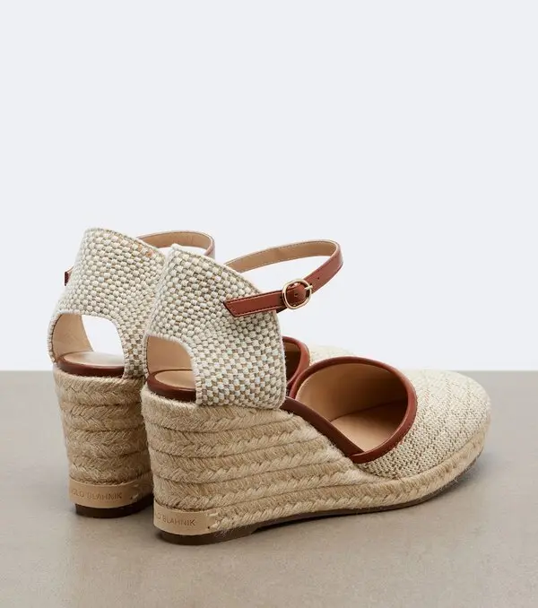 Manolo Blahnik Raffia-effect Espadrille Wedges