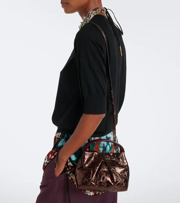 Dries Van Noten Metallic Leather Top-handle Bag - Brown