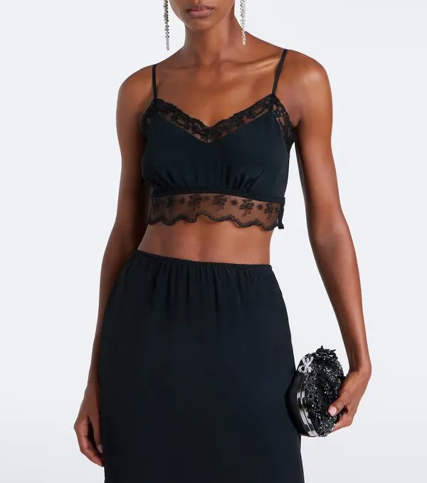Simone Rocha Lace-trimmed Satin Bralette