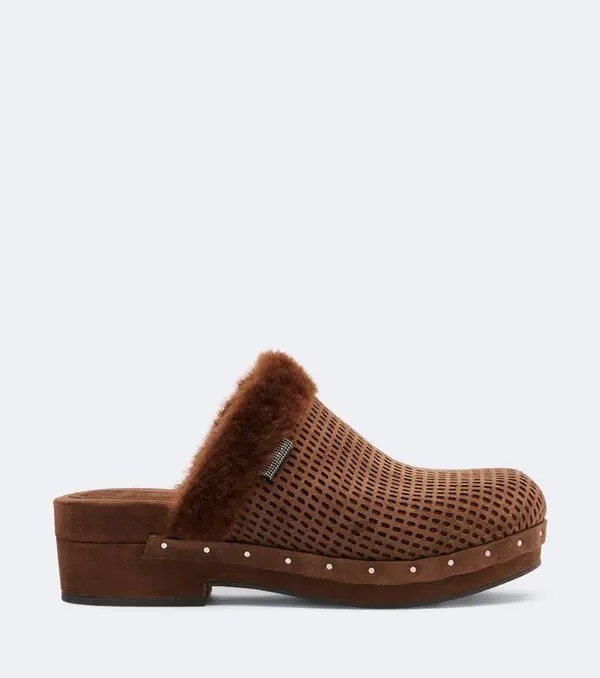 Brunello Cucinelli Monili Suede Shearling Clogs