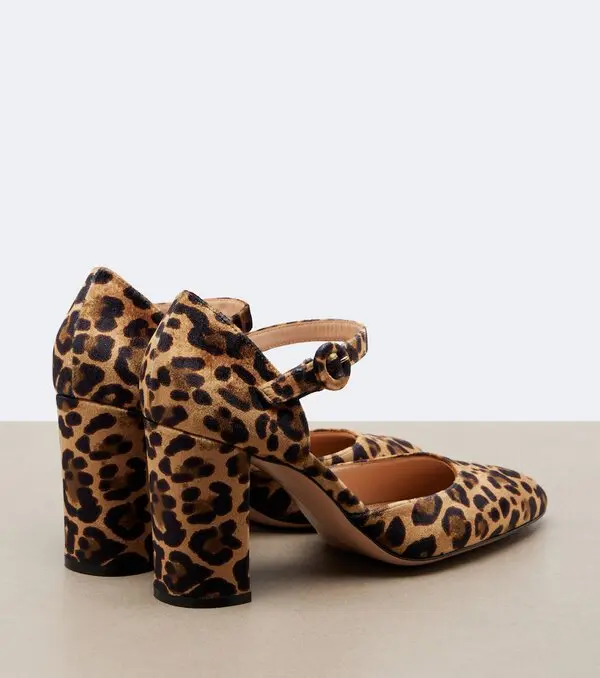 GIANVITO ROSSI Leopard Print Velvet Pumps With Ankle Strap