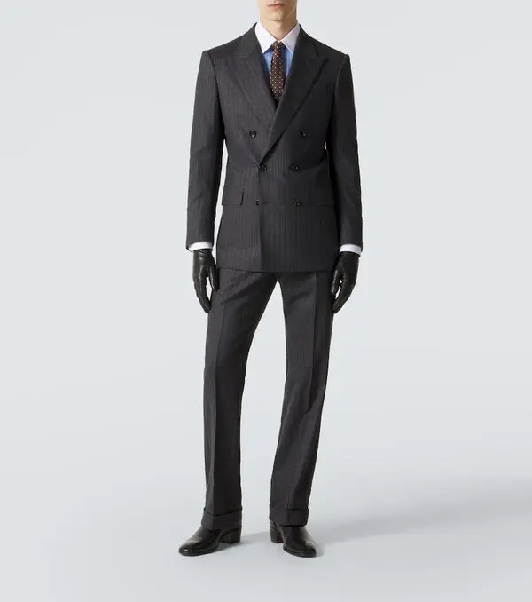 TOM FORD Herringbone Wool Straight Pants