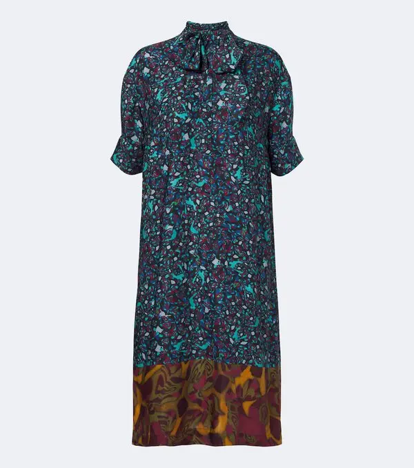 Dries Van Noten Printed Tie-neck Midi Dress