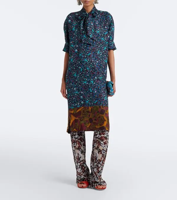 Dries Van Noten Printed Tie-neck Midi Dress