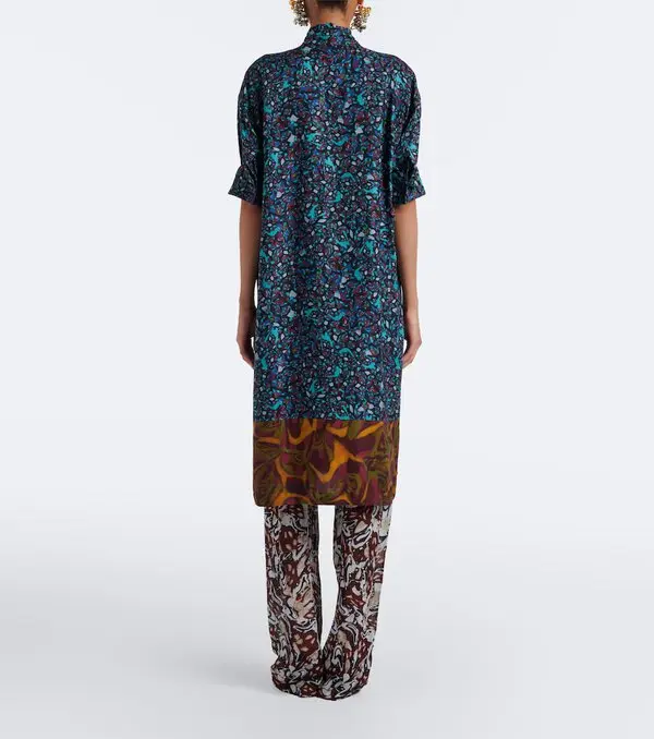 Dries Van Noten Printed Tie-neck Midi Dress