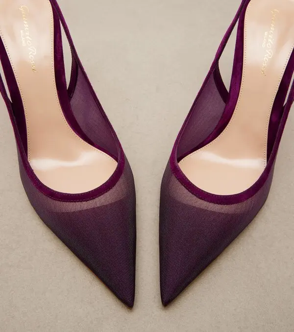 GIANVITO ROSSI Suede-trimmed Organza Slingback Pumps
