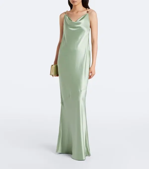 Retrofete Odalis Beaded Draped Maxi Dress In Matcha