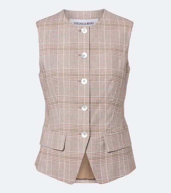 Veronica Beard Lois Plaid Cotton And Linen-blend Vest - Brown