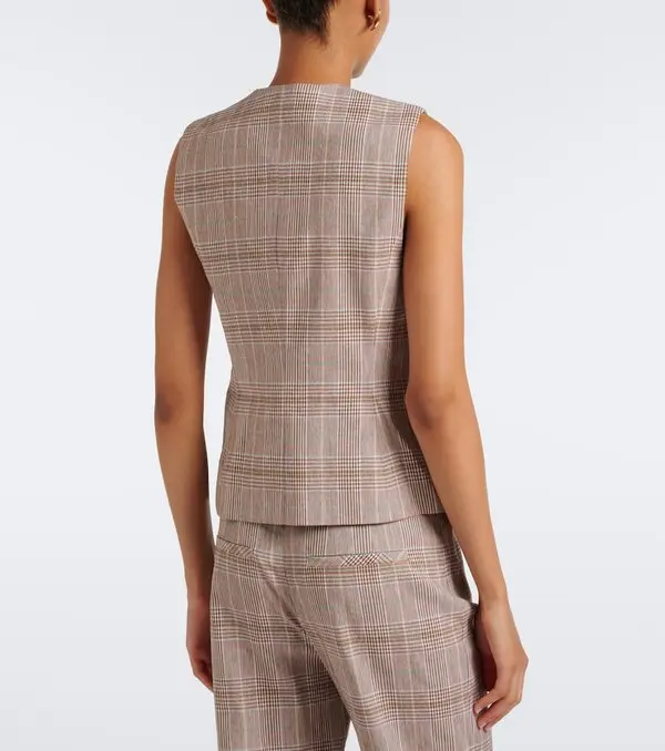 Veronica Beard Lois Plaid Cotton And Linen-blend Vest - Brown