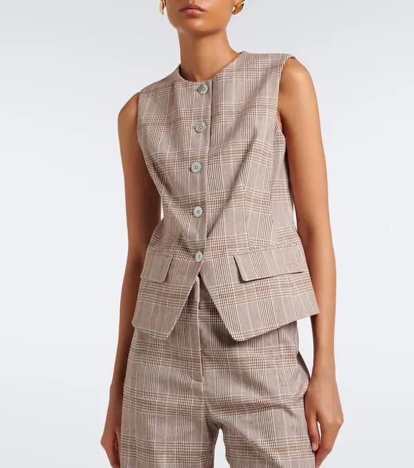 Veronica Beard Lois Plaid Cotton And Linen-blend Vest - Brown