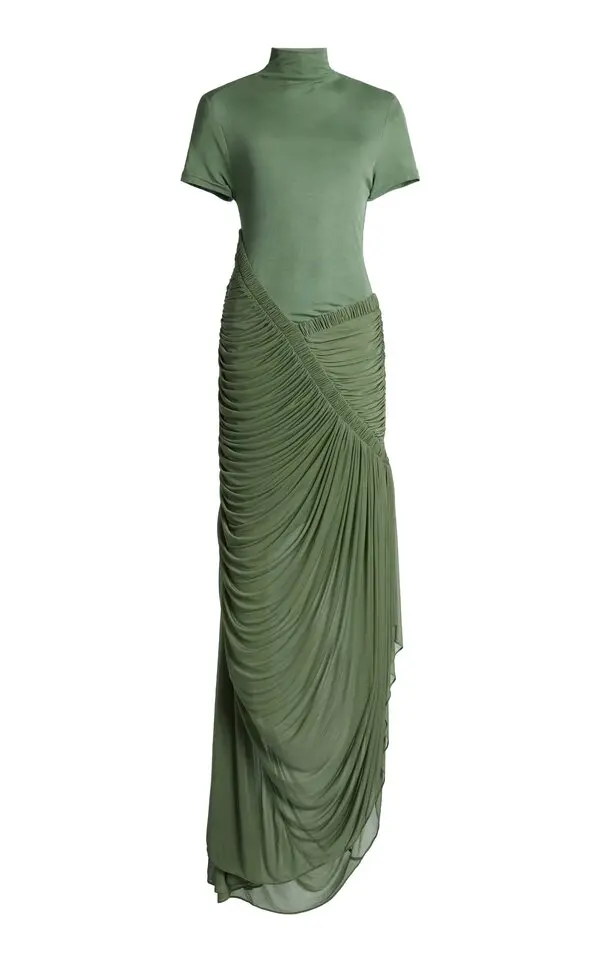 Christopher Esber Fusion Ruched Ripple Maxi Dress
