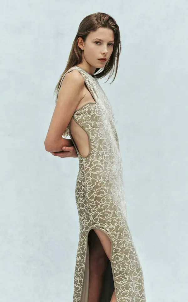 Christopher Esber Embroidered Velvet Cutaway Tank Maxi Dress