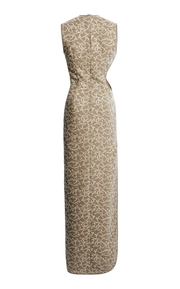 Christopher Esber Embroidered Velvet Cutaway Tank Maxi Dress