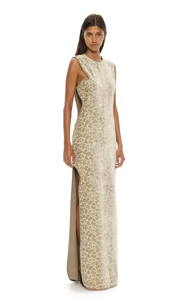 Christopher Esber Embroidered Velvet Cutaway Tank Maxi Dress