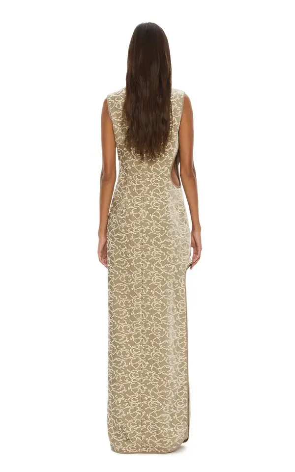 Christopher Esber Embroidered Velvet Cutaway Tank Maxi Dress