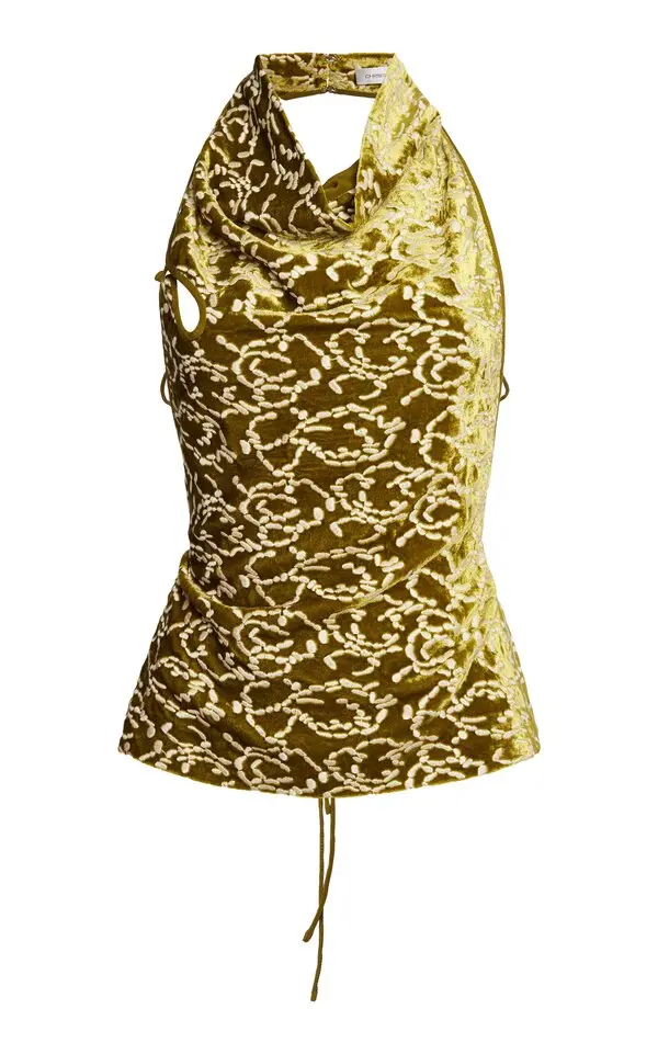 Christopher Esber Embroidered Silk Velvet Loophole Tie Backless Top