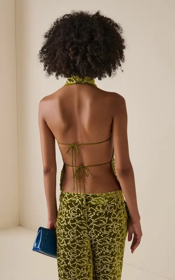 Christopher Esber Embroidered Silk Velvet Loophole Tie Backless Top
