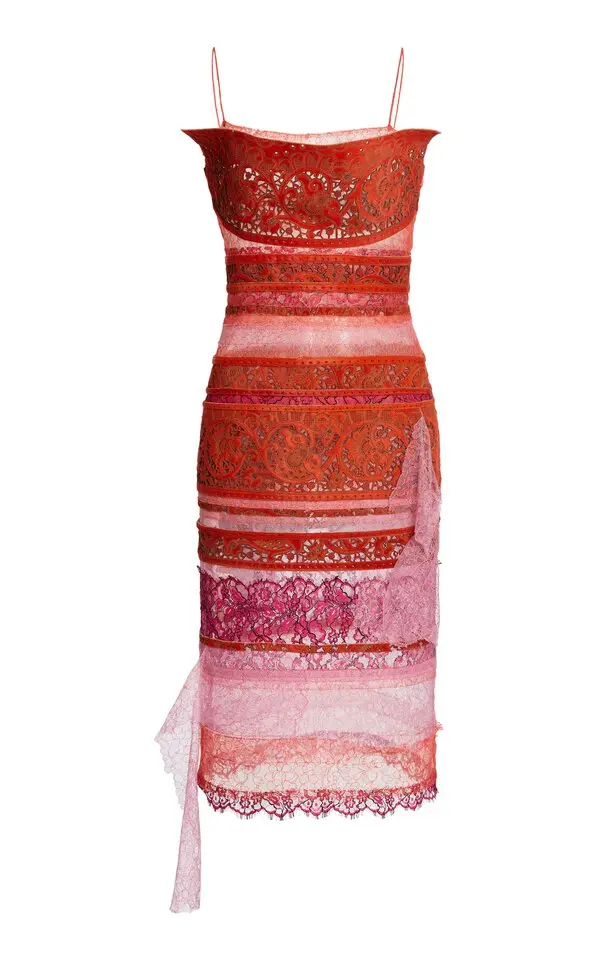 Christopher Esber Arden Lasercut Lace Leather Midi Dress