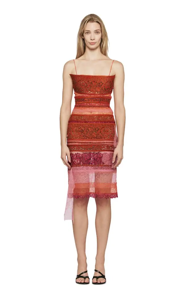 Christopher Esber Arden Lasercut Lace Leather Midi Dress
