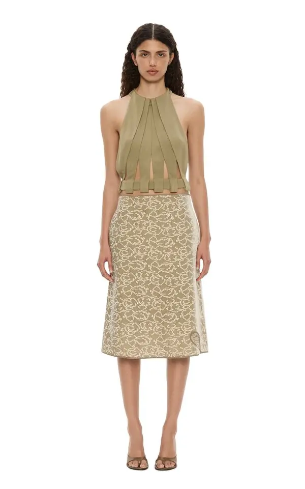 Christopher Esber Embroidered Velvet Silk Midi Skirt