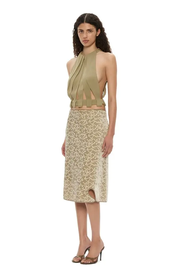 Christopher Esber Embroidered Velvet Silk Midi Skirt