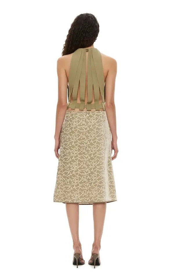 Christopher Esber Embroidered Velvet Silk Midi Skirt