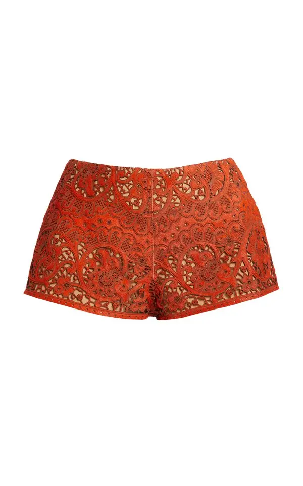 Christopher Esber Venise Lasercut Leather-silk Shorts