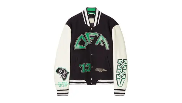 Off-White Croco Leather Wool Varsity Jacket - Black