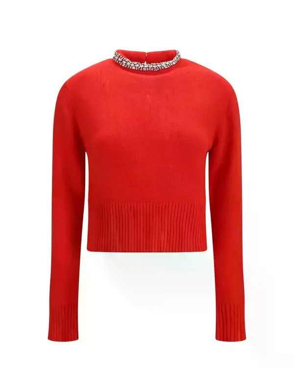 Pinko Berlino Crystal-embellished Ribbed-trim Sweater