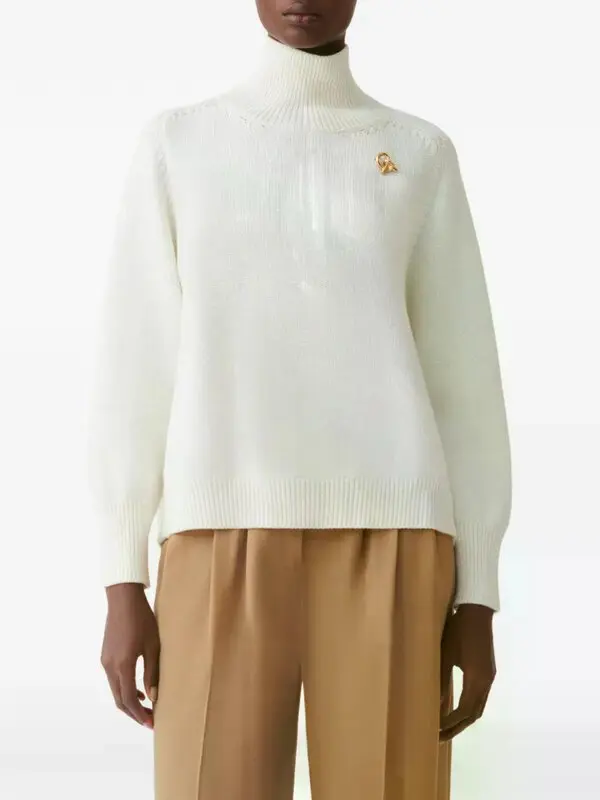 Fabiana Filippi Brooch-detail Roll-neck Sweater - White