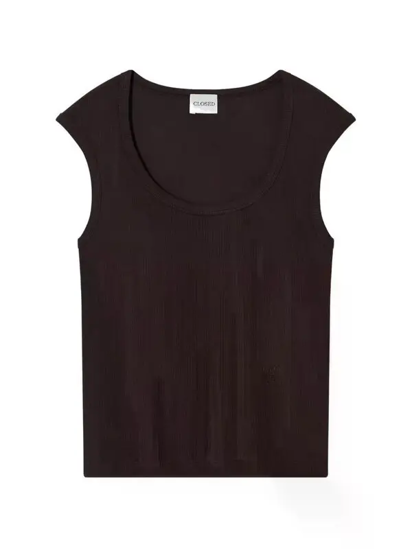 Closed Ribbed Cap-sleeve T-shirt - Brown