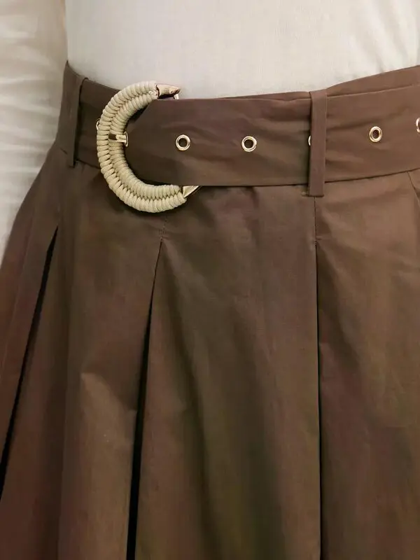 GAUDI Belted Pleated Midi Skirt