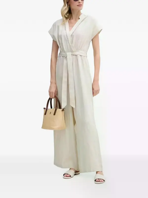 BENETTON Beige Linen Crochet Trim Jumpsuit
