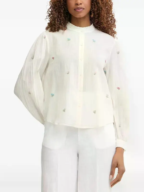 BENETTON Floral Embroidered Ruffled High Neck Blouse