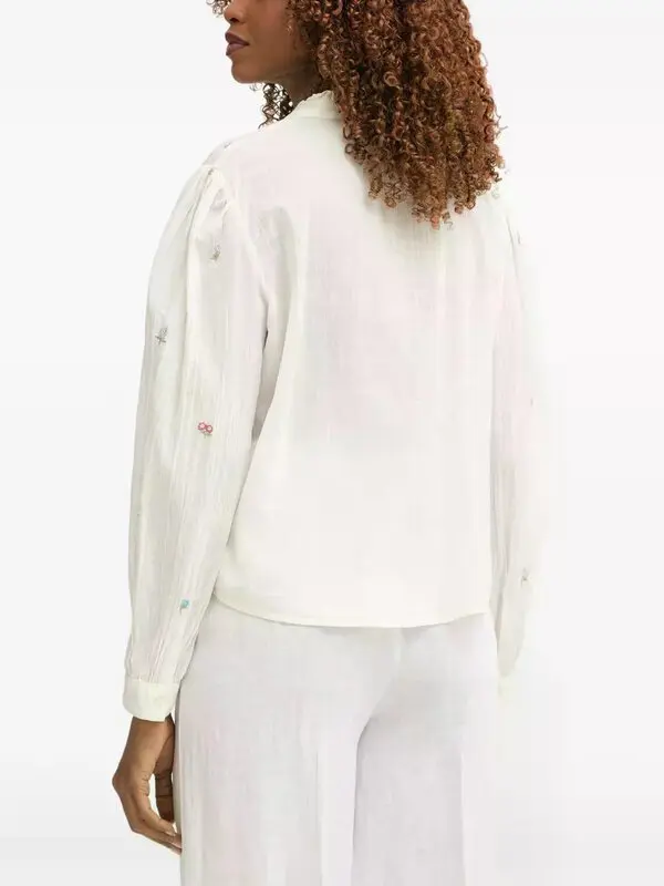 BENETTON Floral Embroidered Ruffled High Neck Blouse