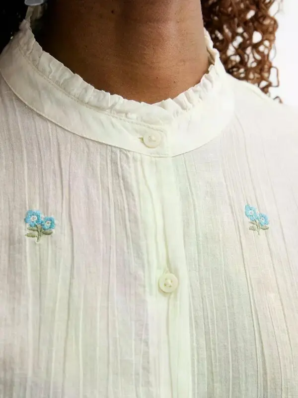 BENETTON Floral Embroidered Ruffled High Neck Blouse