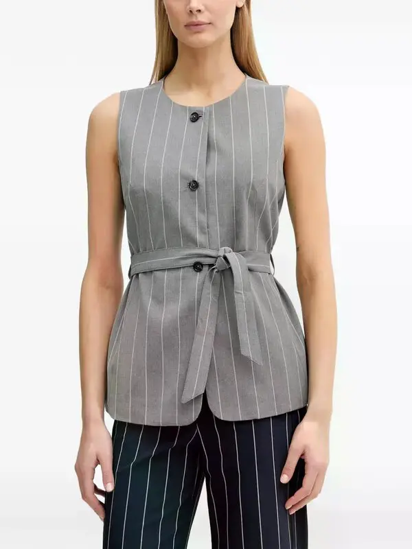 BENETTON Pinstripe-pattern Belted Waistcoat - Grey