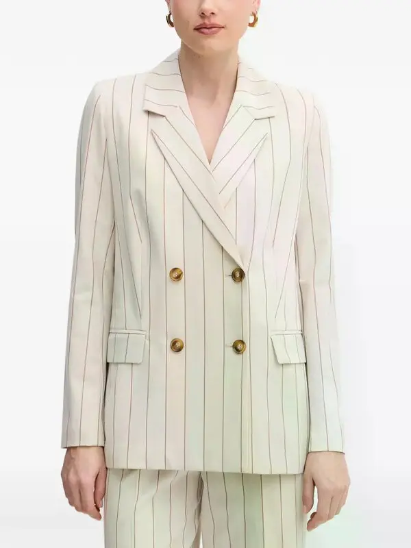 BENETTON Double-breasted Pinstripe Blazer - Neutrals