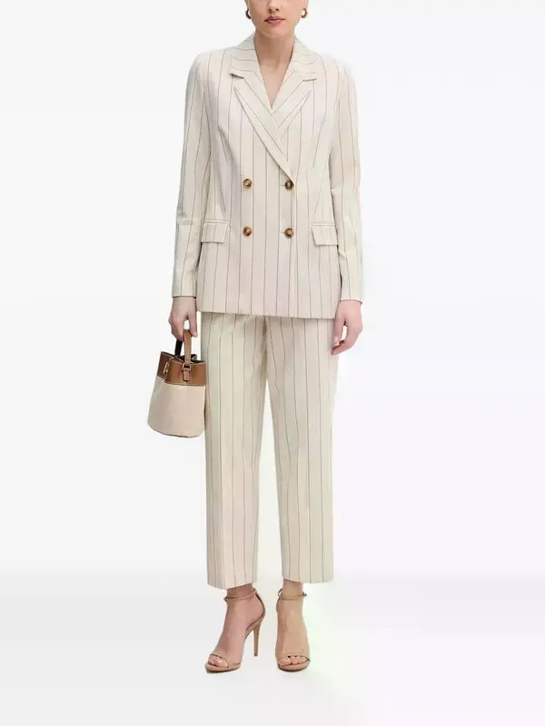 BENETTON Double-breasted Pinstripe Blazer - Neutrals
