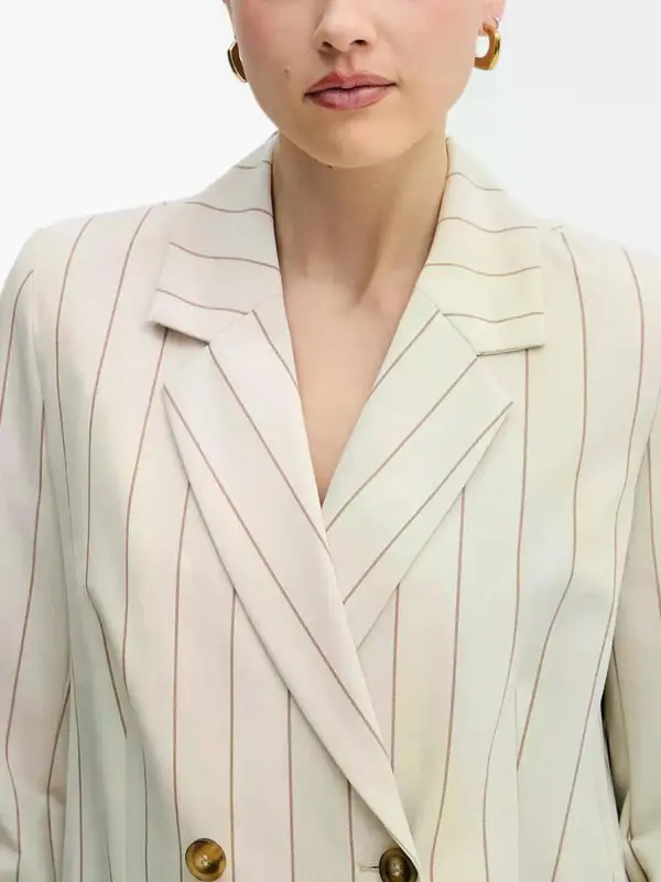 BENETTON Double-breasted Pinstripe Blazer - Neutrals