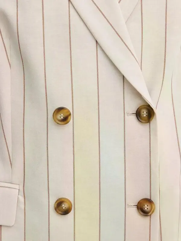 BENETTON Double-breasted Pinstripe Blazer - Neutrals