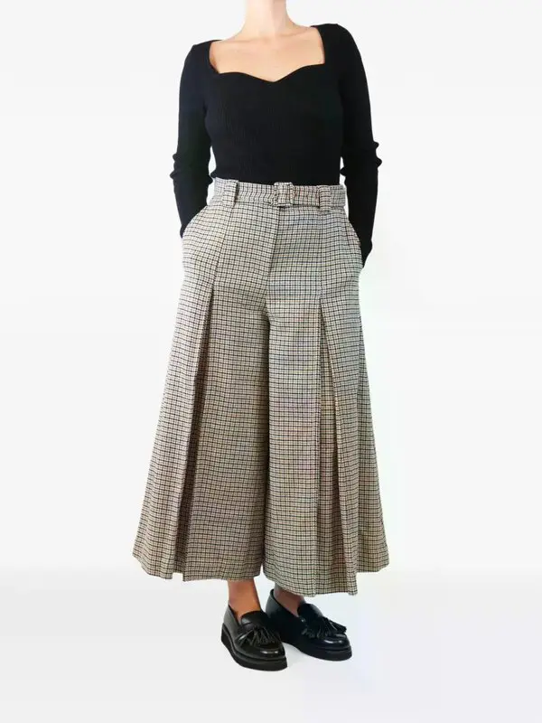 Zimmermann Houndstooth-pattern Belted Pleated Wool Cropped Trousers - Neutrals