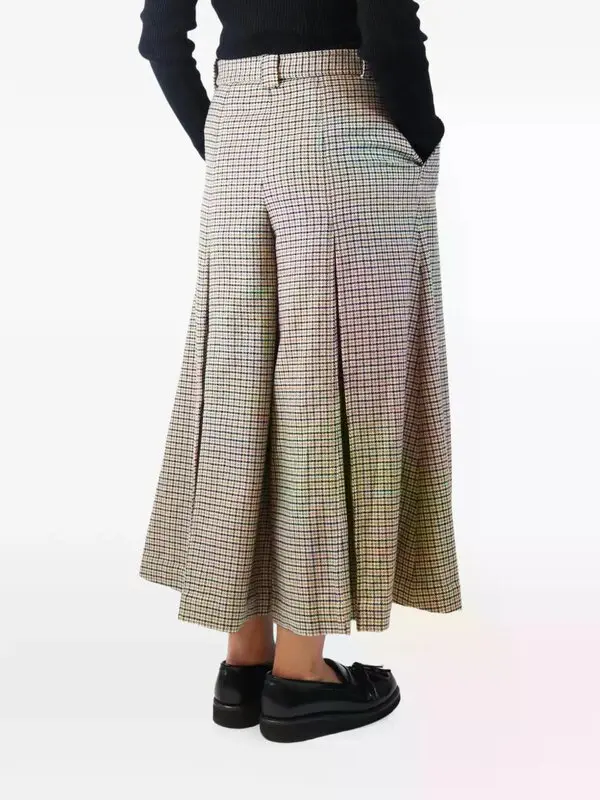 Zimmermann Houndstooth-pattern Belted Pleated Wool Cropped Trousers