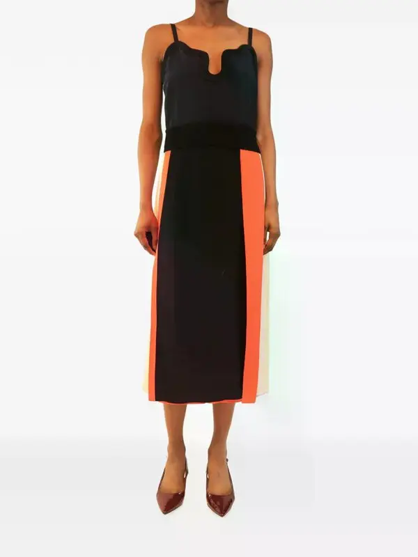 Victoria Beckham Contrast-panel Pleated Silk Midi Dress - Black