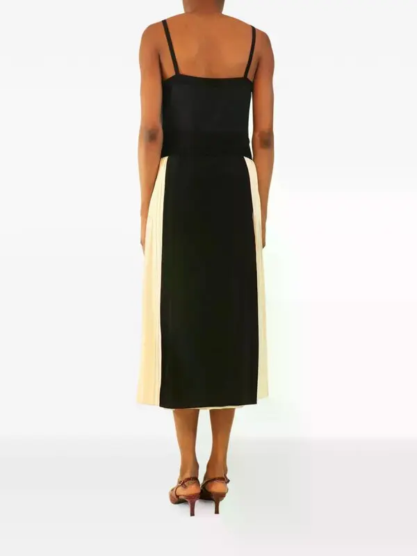 Victoria Beckham Contrast-panel Pleated Silk Midi Dress