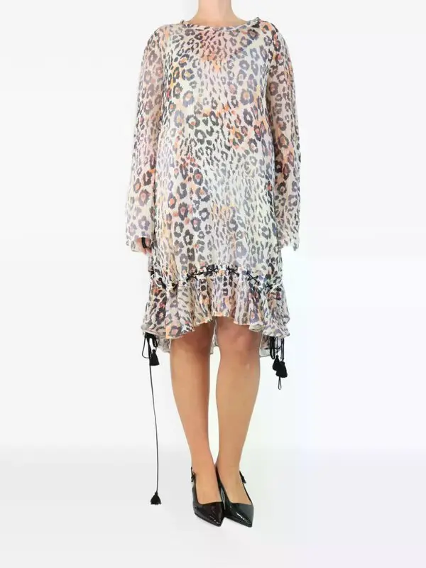 Chloé Leopard-print Long-sleeve Mini Dress - Neutrals