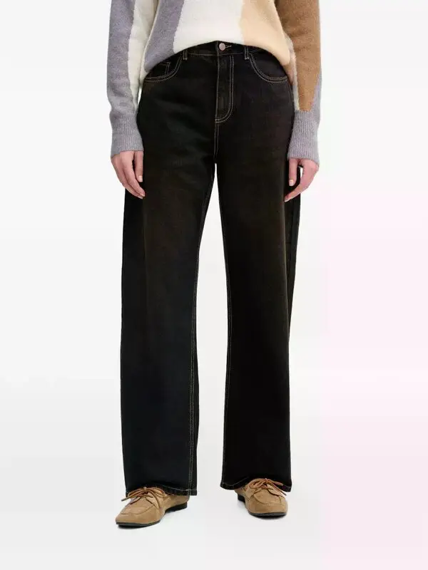 BENETTON Contrast-stitch Wide-leg Jeans - Black