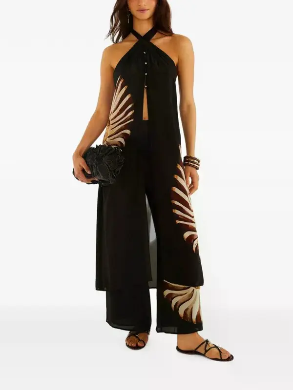 Farm Rio Ammonite Print Halterneck Top - Black