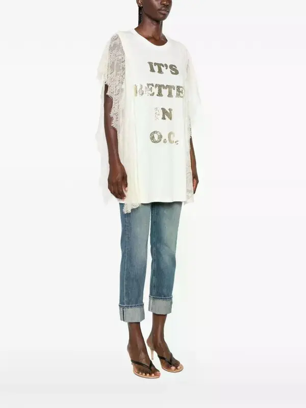MY TWIN Lace-trim Sequin-logo Cotton T-shirt